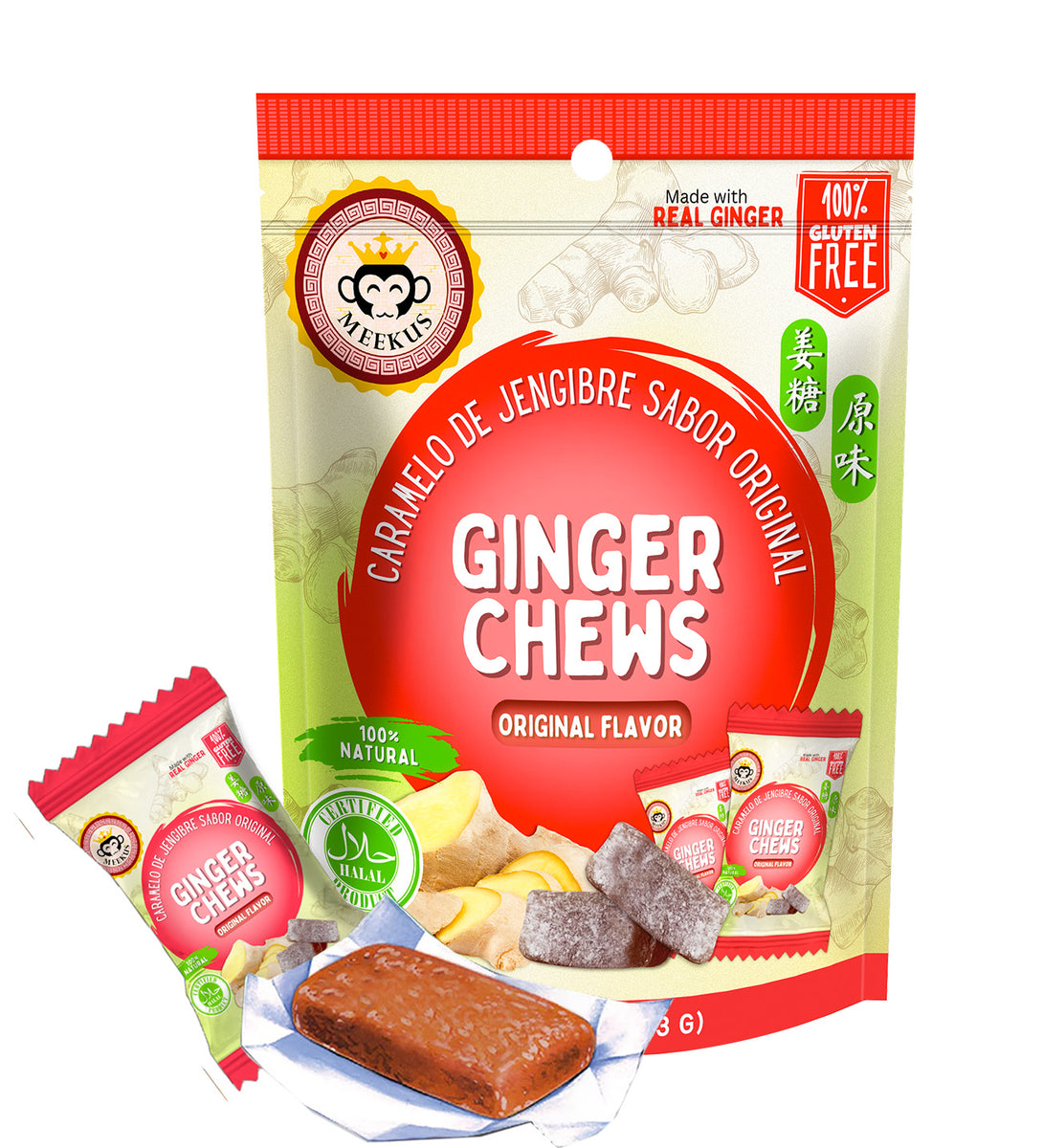 MEEKUS Ginger Candies Chews Original Flavor, Soft Chewy Candy 4 oz (11 ...